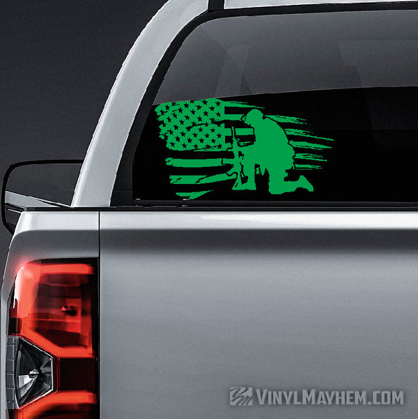 American Flag Distressed Waving Soldier Kneeling Vinyl Sticker Decal ...