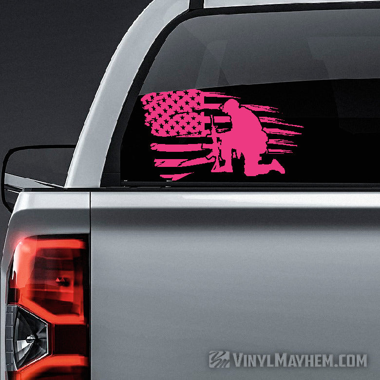 American Flag Distressed Waving Soldier Kneeling Vinyl Sticker Decal ...