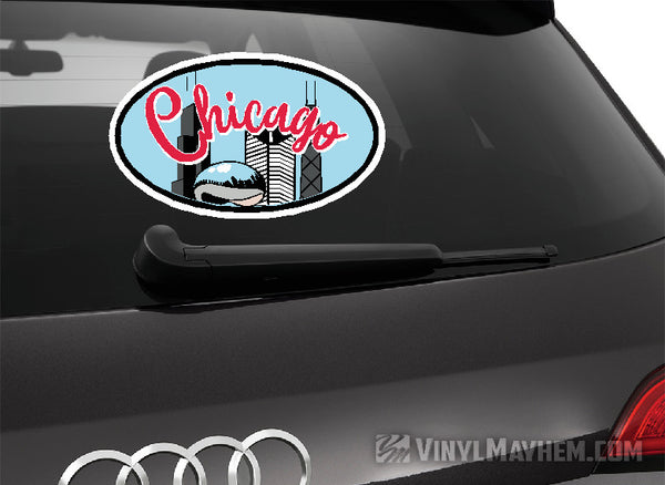 Chicago City Skyline The Bean oval sticker | Chicago Car Laptop Decals ...