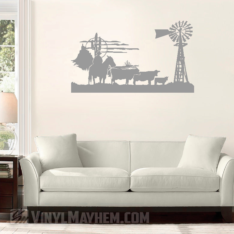 Cowboy Windmill Western Scene vinyl sticker | Wall Decor & RV Decals ...