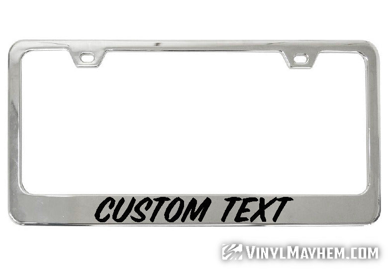 Custom vinyl color and lettering chrome license plate frame - Vinyl Mayhem