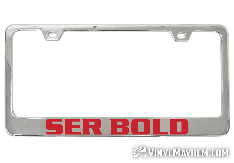 Custom vinyl color and lettering chrome license plate frame - Vinyl Mayhem