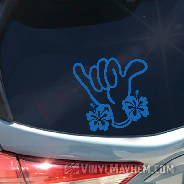 Hawaiian Shaka with Hibiscus Vinyl Sticker | Aloha Surf Car Decal ...