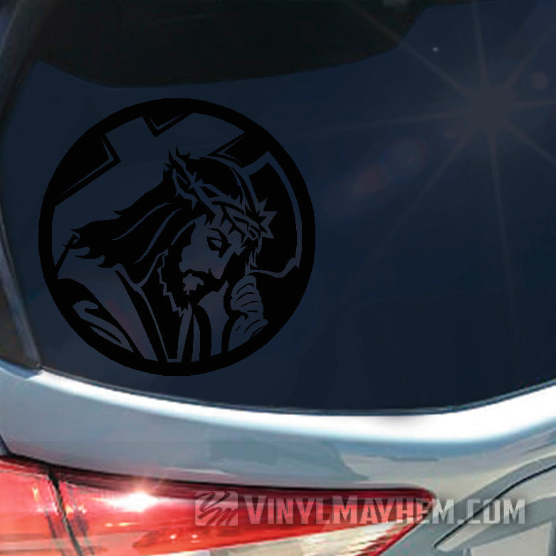 Jesus carrying cross circle vinyl sticker | Christian Decals - Vinyl Mayhem