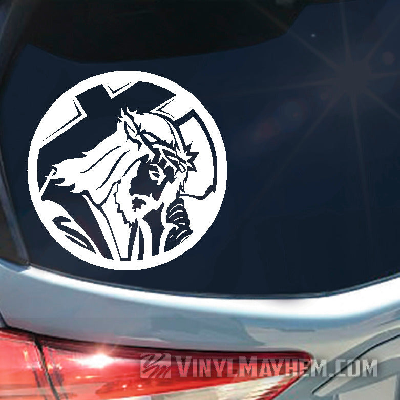 Jesus carrying cross circle vinyl sticker | Christian Decals - Vinyl Mayhem