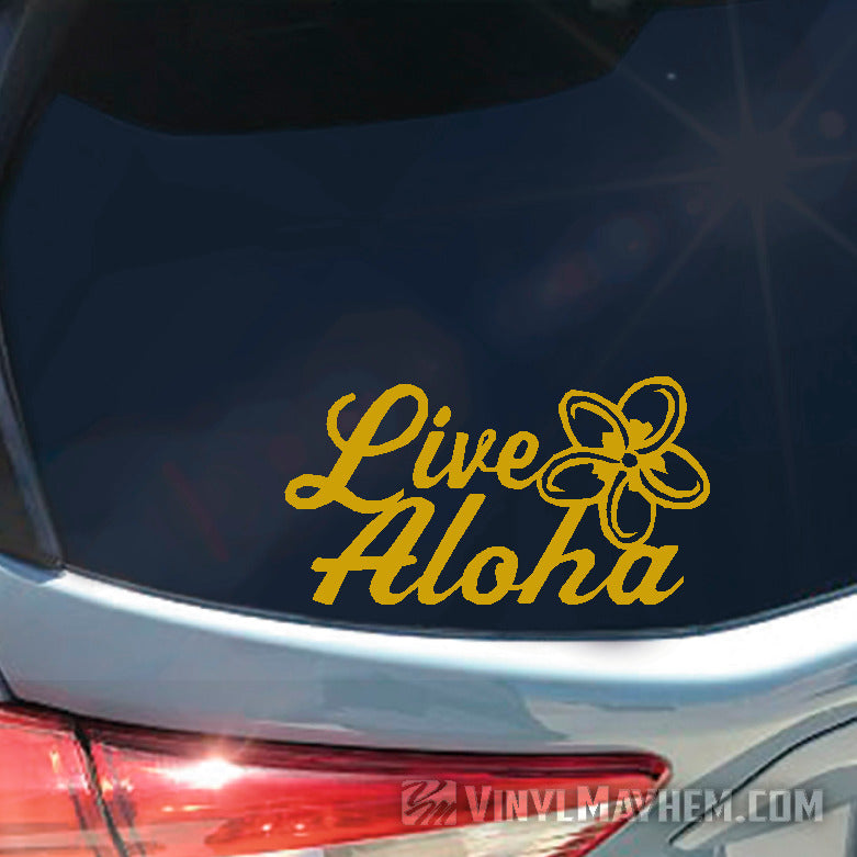 Live Aloha script with plumeria flower vinyl sticker | Aloha Decals ...